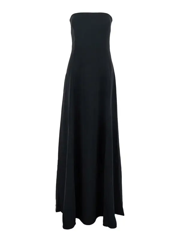 Solace London Helena' Black Long Dress With Bare Shoulder And Flared Hem In Twill - Multicolor