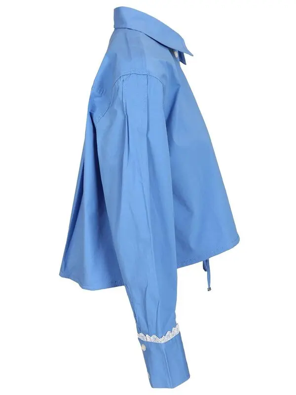 GANNI Cotton Shirt With Lace Details - Blue