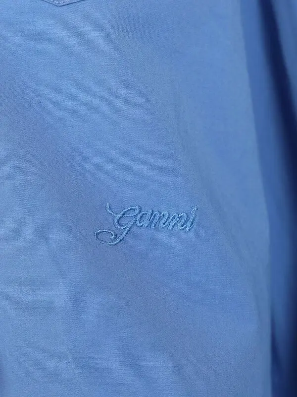 GANNI Cotton Shirt With Lace Details - Blue