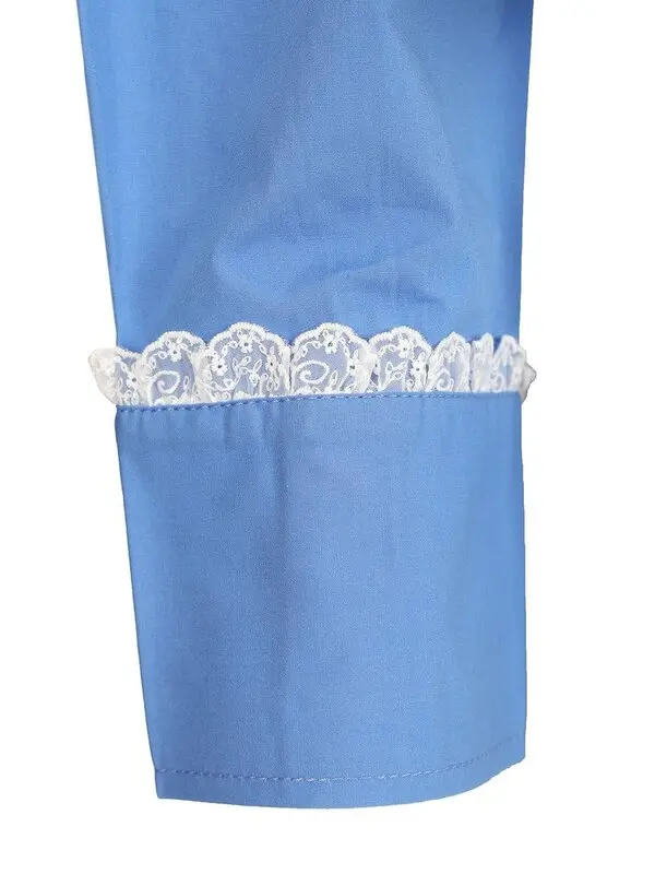 GANNI Cotton Shirt With Lace Details - Blue