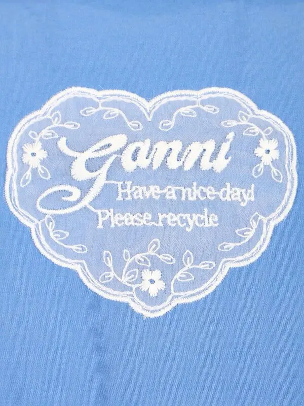 GANNI Cotton Shirt With Lace Details - Blue