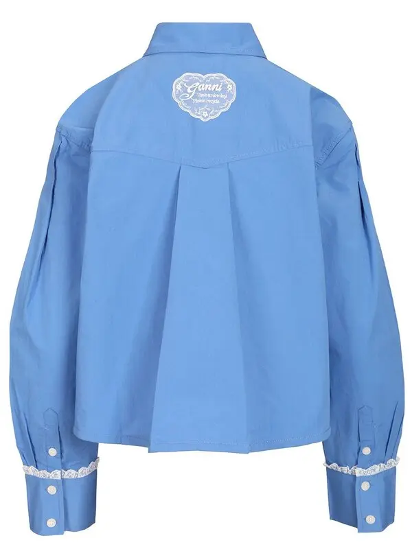 GANNI Cotton Shirt With Lace Details - Blue