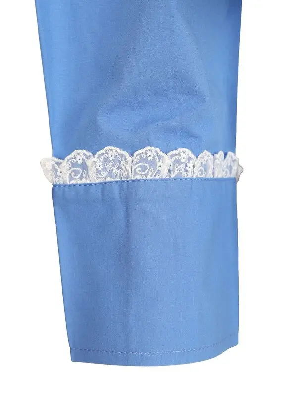 GANNI Cotton Shirt With Lace Details - Blue
