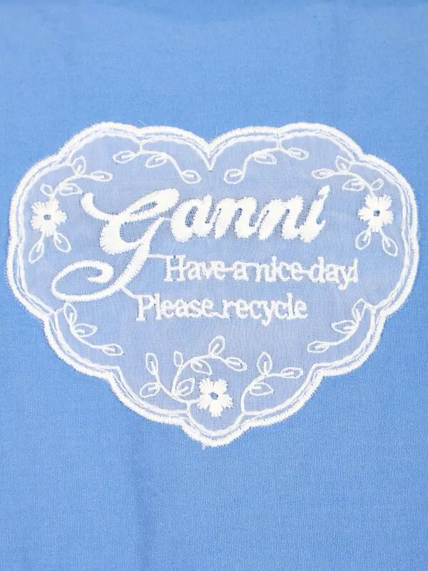 GANNI Cotton Shirt With Lace Details - Blue