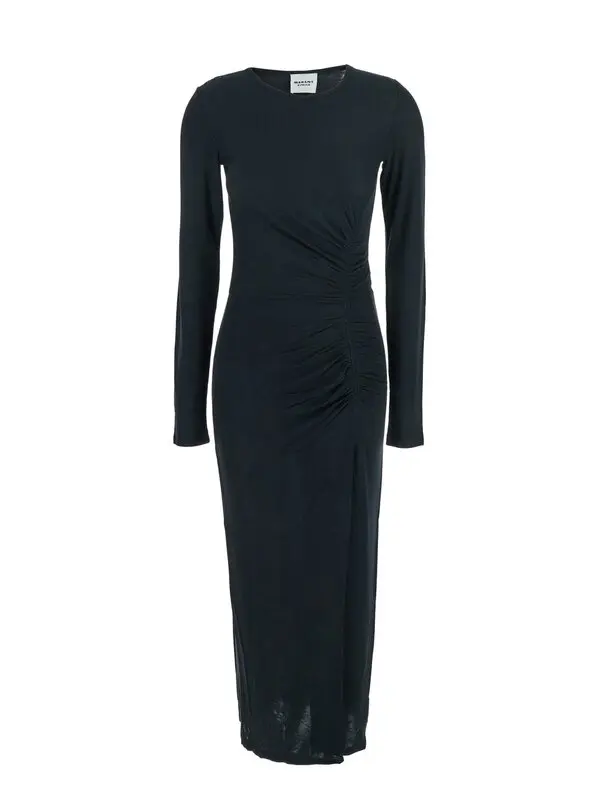 Isabel Marant Étoile Jelina' Midi Dress With Round Neck And Ruched Details In Modal Stretch - Black