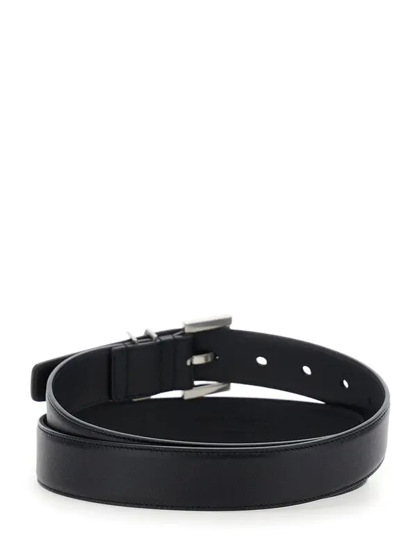 Saint Laurent Cassandre Plate Leather Belt - Black