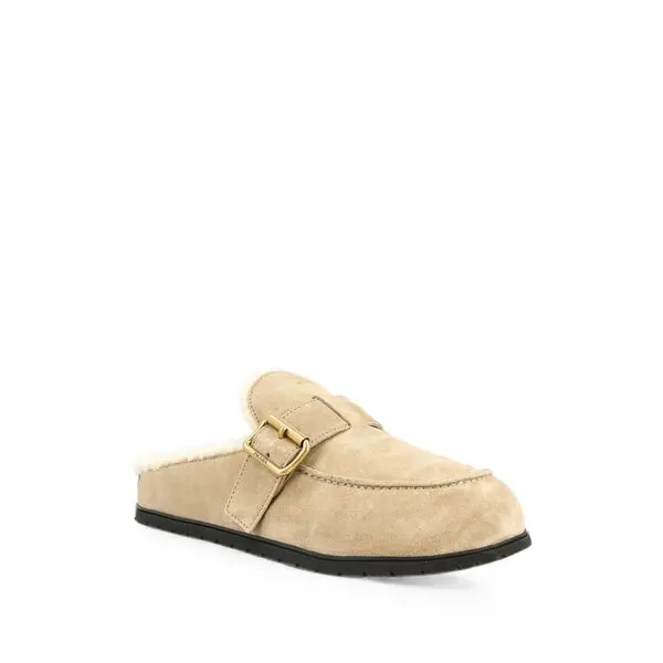 Prada Suede Shearling-lined Buckled Shoes - Cream