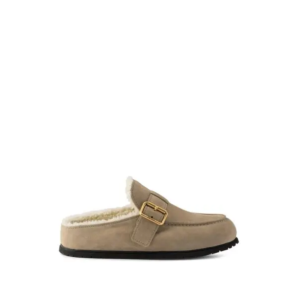 Prada Suede Shearling-lined Buckled Shoes - Cream