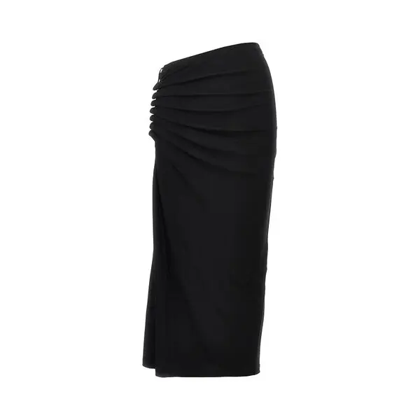 Rabanne Gathered Jersey Midi Skirt - Black