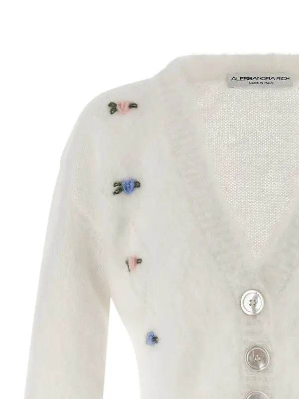 Alessandra Rich Mohair Blend Cardigan - White