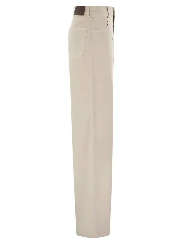 FAY Stretch Cotton Drill 5-pocket Trousers - Cream