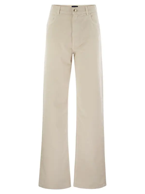 FAY Stretch Cotton Drill Flare Trousers - Cream