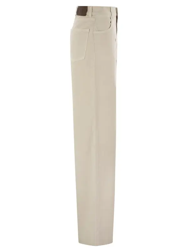 FAY Stretch Cotton Drill Flare Trousers - Cream