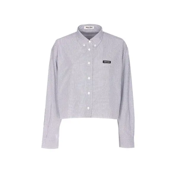 Miu Miu Check Motif Logo Shirt - Blue