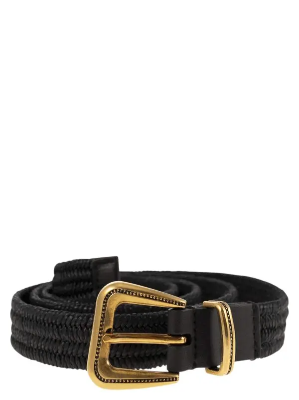 Brunello Cucinelli Rustic Woven Linen Belt - Black