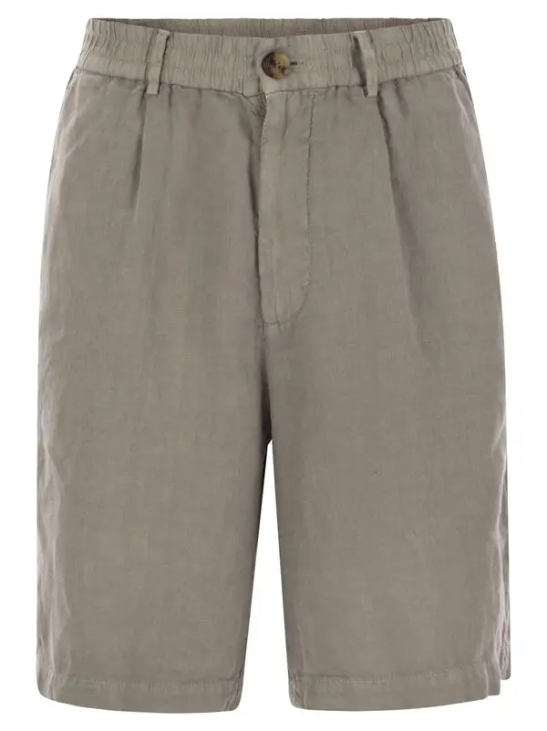 Brunello Cucinelli Light Délavé Linen Canvas Bermuda Shorts - Yellow