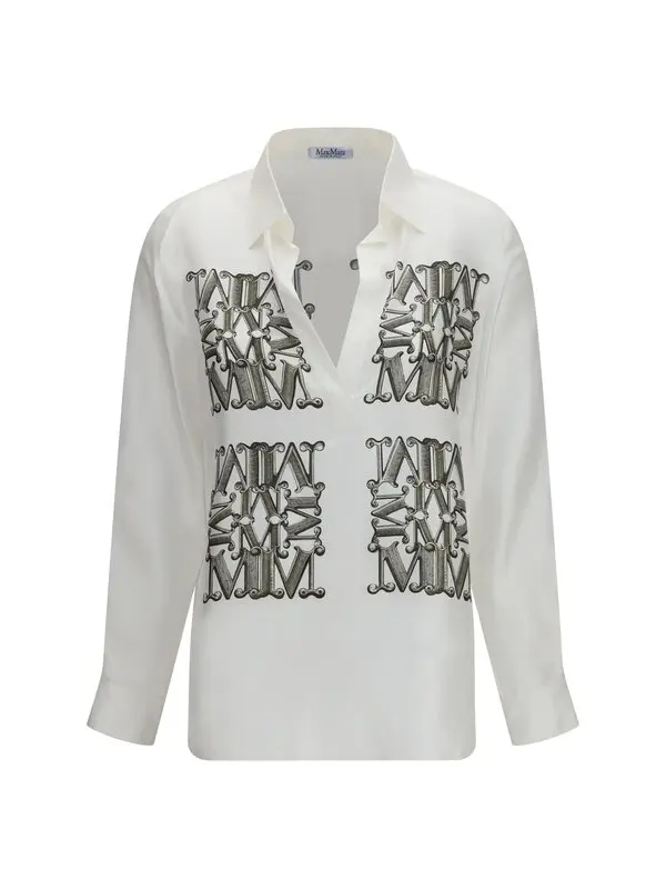 Max Mara Printed Silk Twill Shirt - White