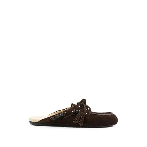 Miu Miu Suede Beaded Tassel Mule Shoes - Brown