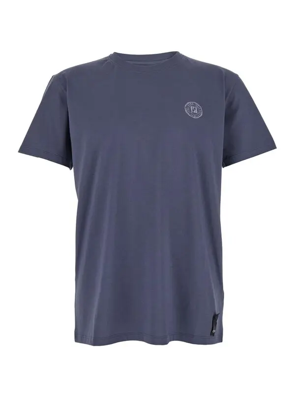 Fendi Blue Crewneck T-shirt With Logo Print On The Front And Logo Patch On The Rear In Cotton - Multicolor