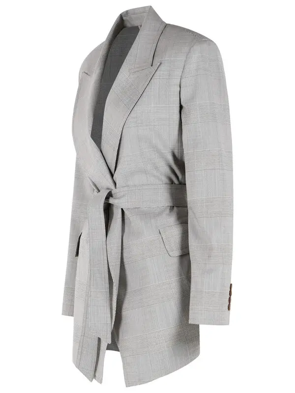 Max Mara Prince Of Wales Wool Robe Jacket - Green