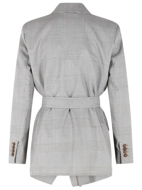 Max Mara Prince Of Wales Wool Robe Jacket - Green