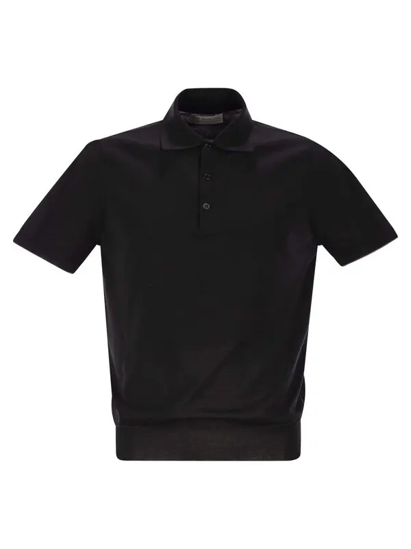 Brunello Cucinelli Lightweight Cotton Knit Polo Shirt - Black