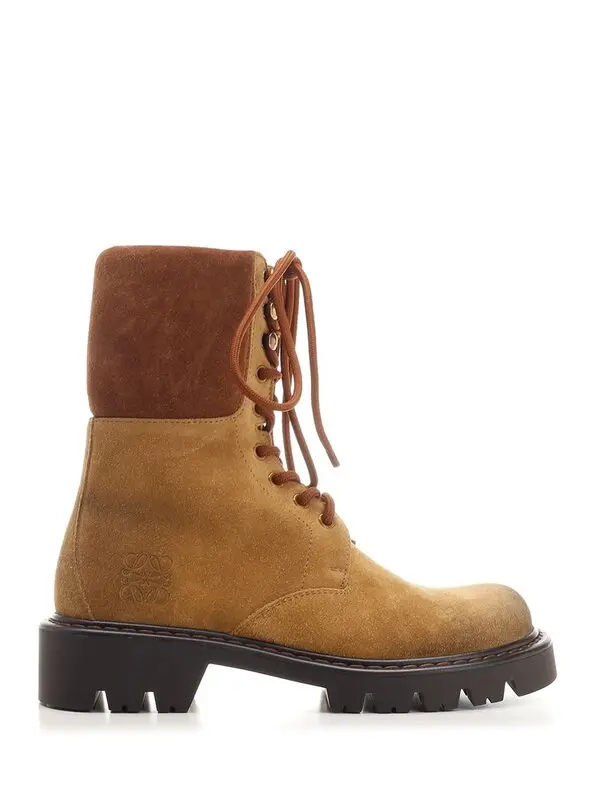 Loewe Suede 'sierra' Combat Boots - Cream