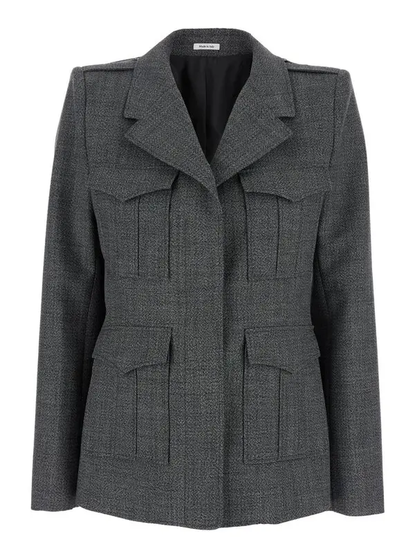 Alexander McQueen Grey Jacket With Wide Notched Revers In Wool - Multicolor