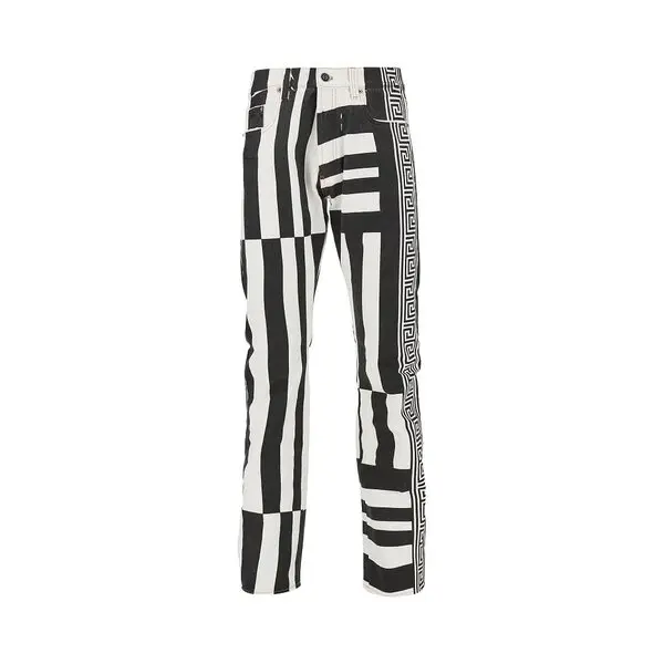 Versace Printed Cotton Denim Jeans - White
