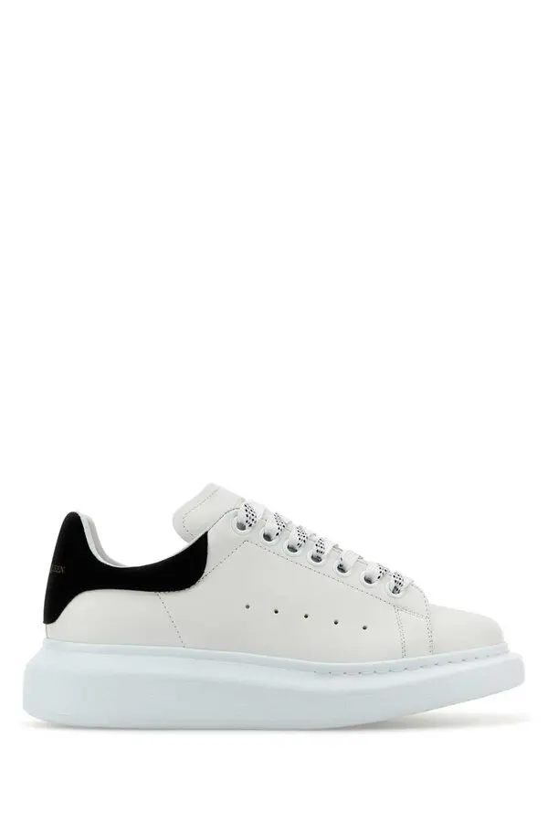 Alexander McQueen Leather Sneakers With Black Suede Heel - White