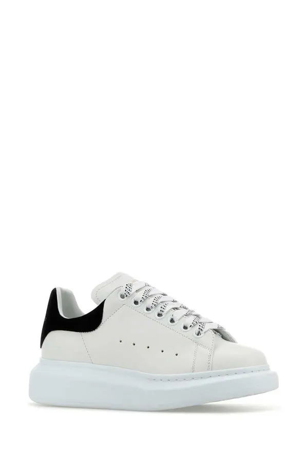 Alexander McQueen Leather Sneakers With Black Suede Heel - White