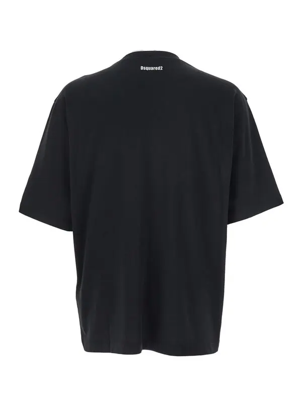 Dsquared2 Black Crewneck T-shirt With Maxi Logo Lettering On The Front In Cotton - Multicolor