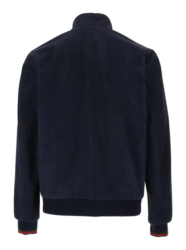 Gucci Blue High Collar Jacket With Web Detail In Suede For - Multicolor