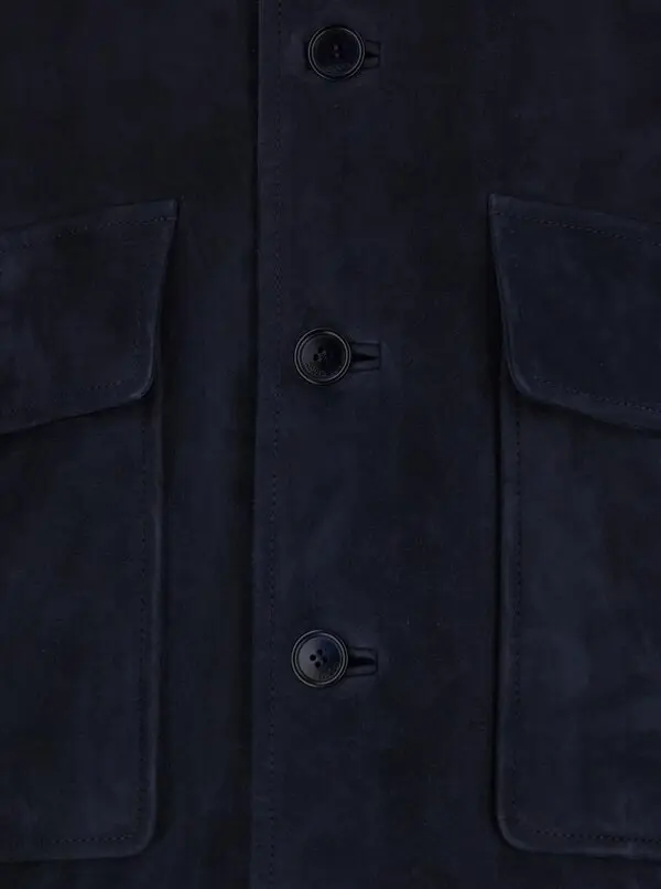 Gucci Blue High Collar Jacket With Web Detail In Suede For - Multicolor