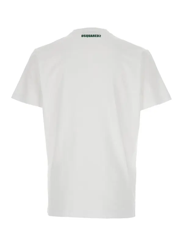 Dsquared2 Crewneck T-shirt With Print On The Front And Logo Lettering On The Rear In Cotton - White