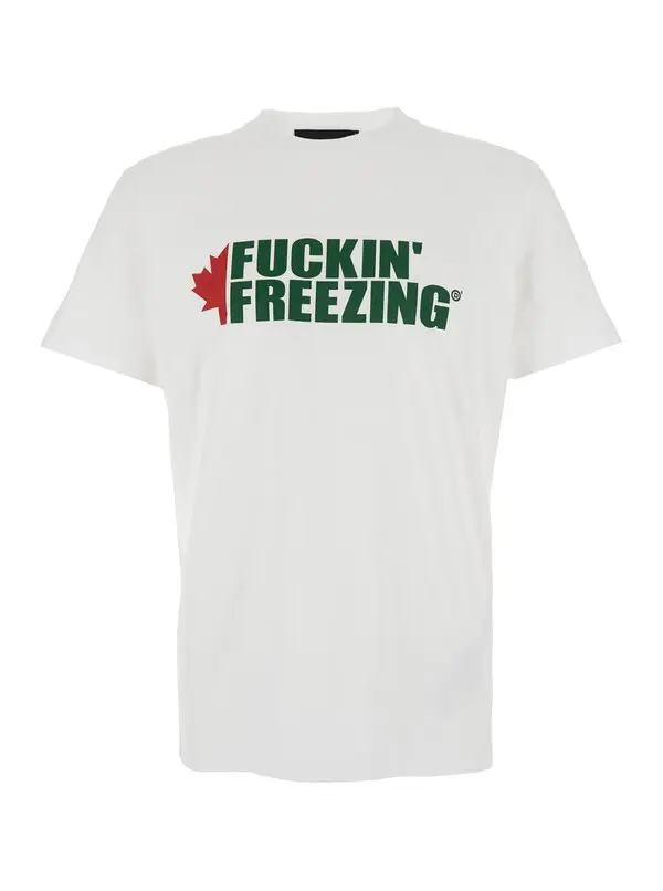 Dsquared2 Crewneck T-shirt With Print On The Front And Logo Lettering On The Rear In Cotton - White