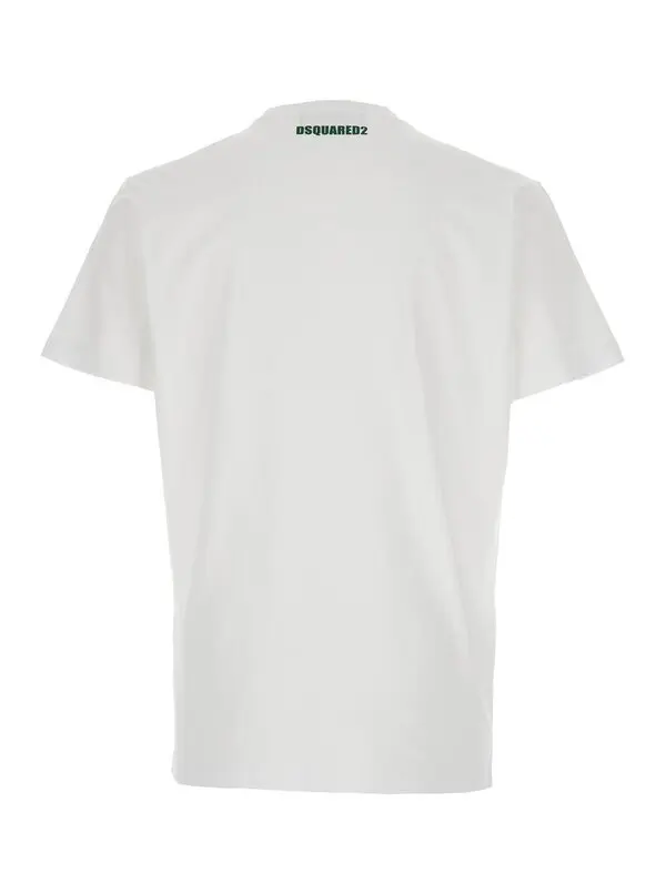 Dsquared2 Crewneck T-shirt With Print On The Front And Logo Lettering On The Rear In Cotton - White