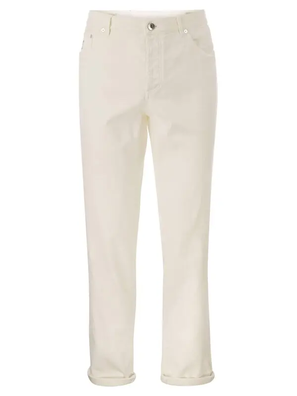 Brunello Cucinelli Five-pocket Traditional Fit Trousers In Light Comfort-dyed Denim - White