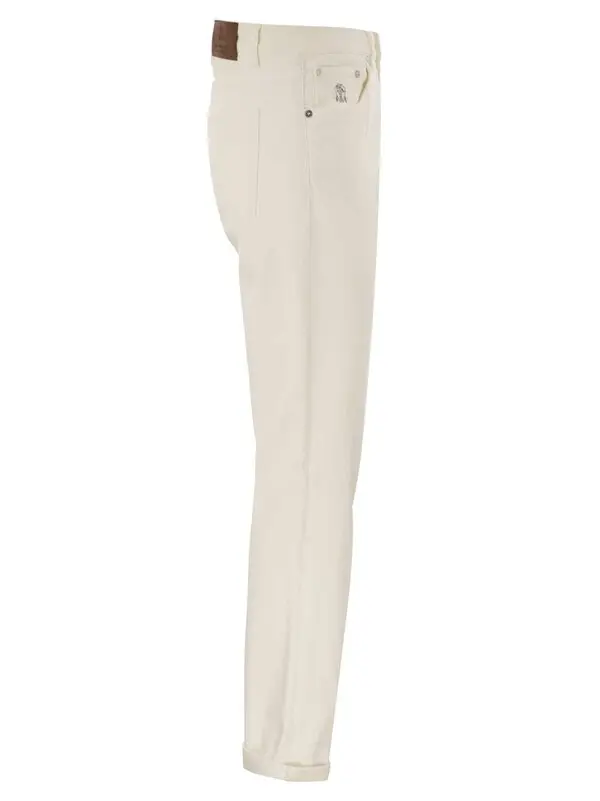 Brunello Cucinelli Five-pocket Traditional Fit Trousers In Light Comfort-dyed Denim - White