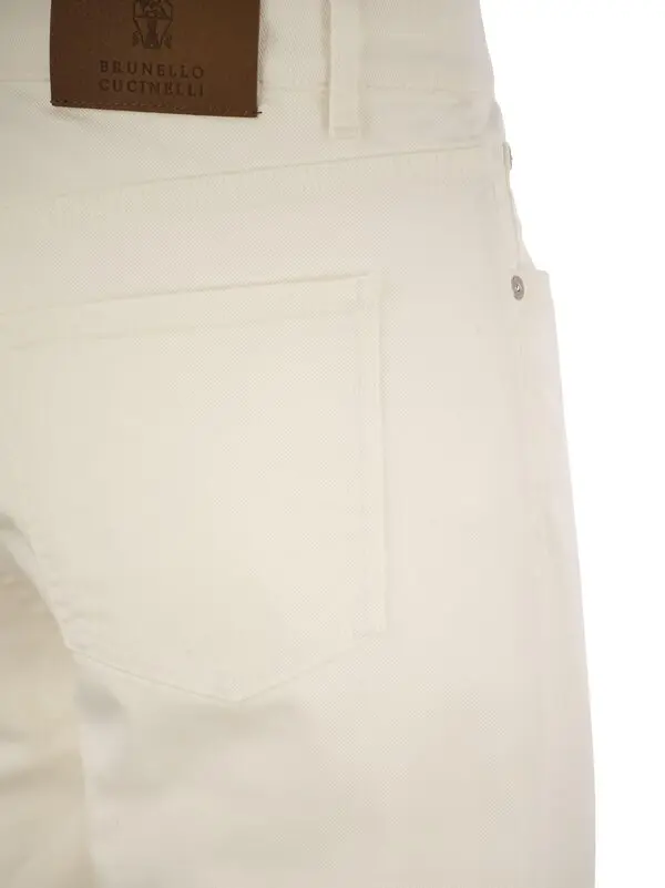 Brunello Cucinelli Five-pocket Traditional Fit Trousers In Light Comfort-dyed Denim - White