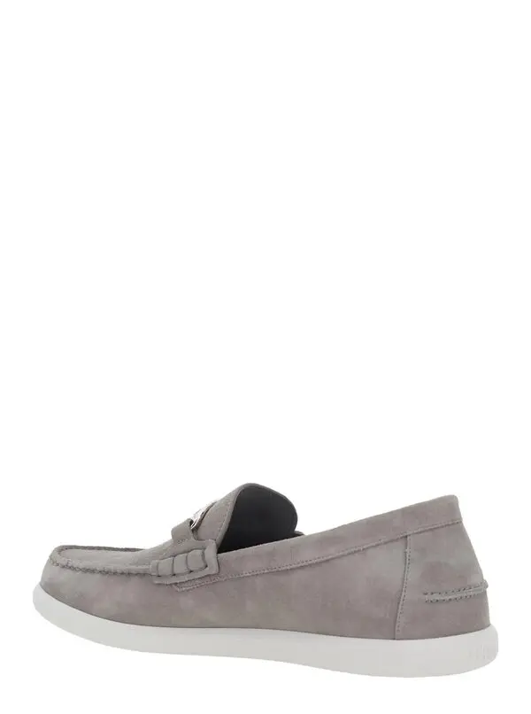 Fendi Grey Loafers With Ff Metal Buckle And Contrasting Sole In Suede - Multicolor