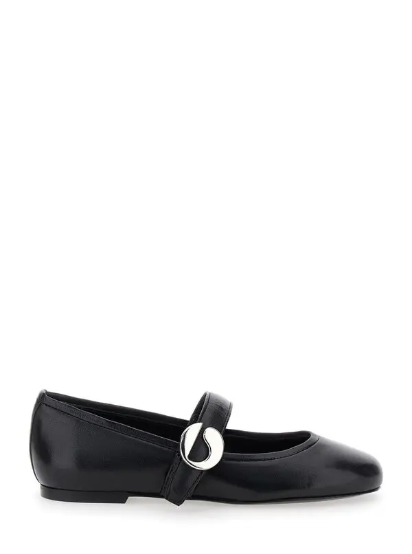 Coperni Black Ballerinas With Metallic Logo And Strap In Smooth Leather - Multicolor