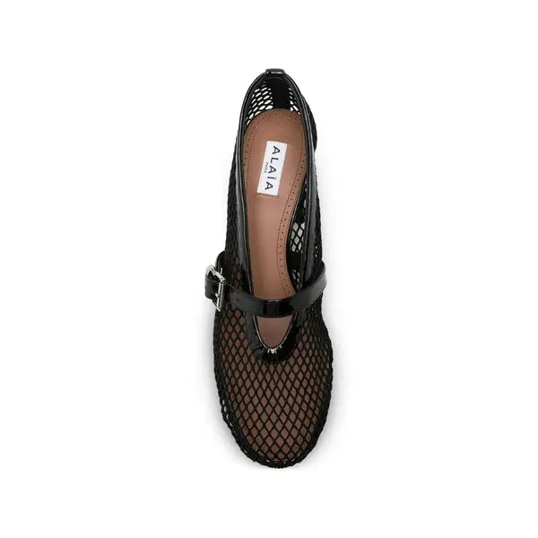 Alaïa Mesh Buckled Block Heel Shoes - Black