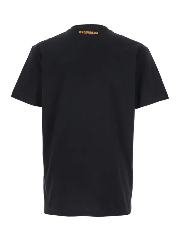 Dsquared2 Crewneck T-shirt With Print On The Front And Logo Lettering On The Rear In Cotton - Black