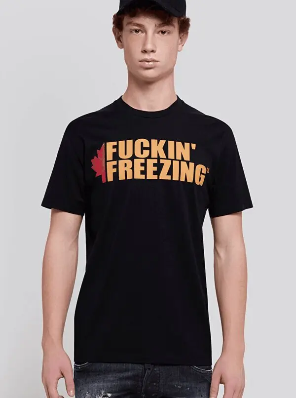 Dsquared2 Crewneck T-shirt With Print On The Front And Logo Lettering On The Rear In Cotton - Black