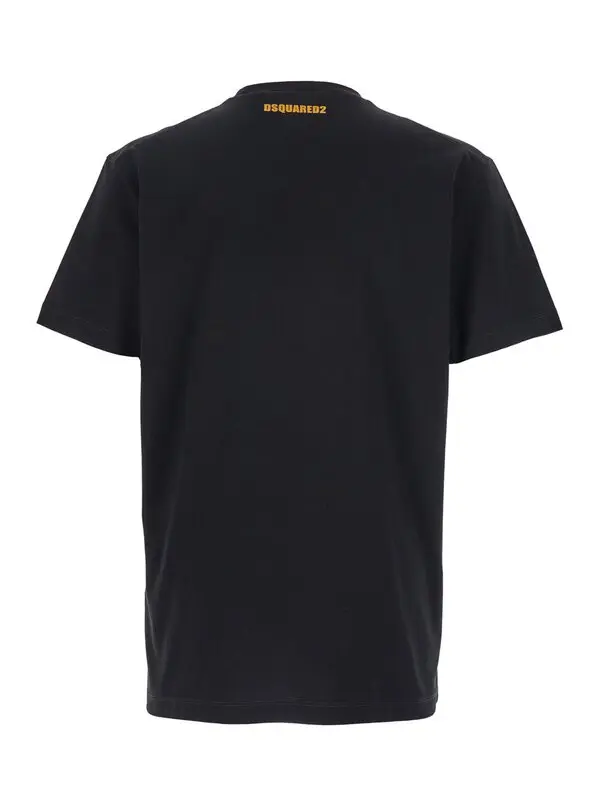 Dsquared2 Crewneck T-shirt With Print On The Front And Logo Lettering On The Rear In Cotton - Black