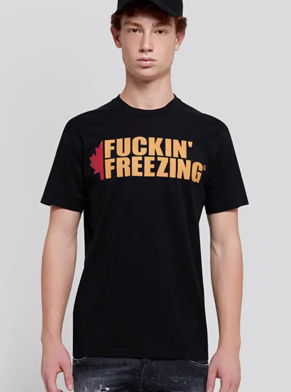 Dsquared2 Crewneck T-shirt With Print On The Front And Logo Lettering On The Rear In Cotton - Black