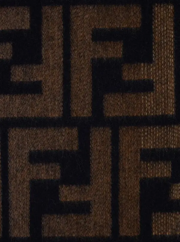 Fendi Brown Scarf With Fringed Hem And All-over Ff Logo In Wool And Cashmere For - Multicolor
