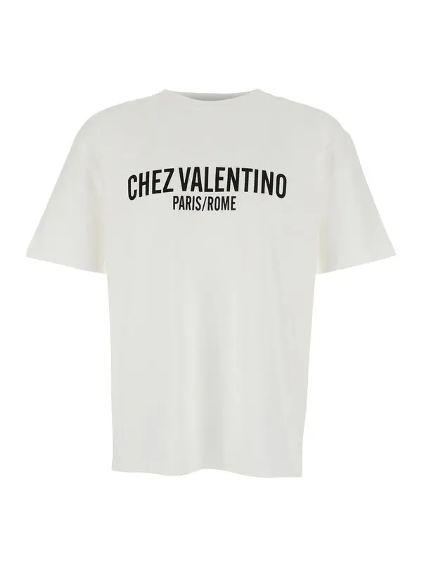 Valentino Garavani Chez' Crewneck T-shirt With Maxi Logo Print On The Front In Cotton - White