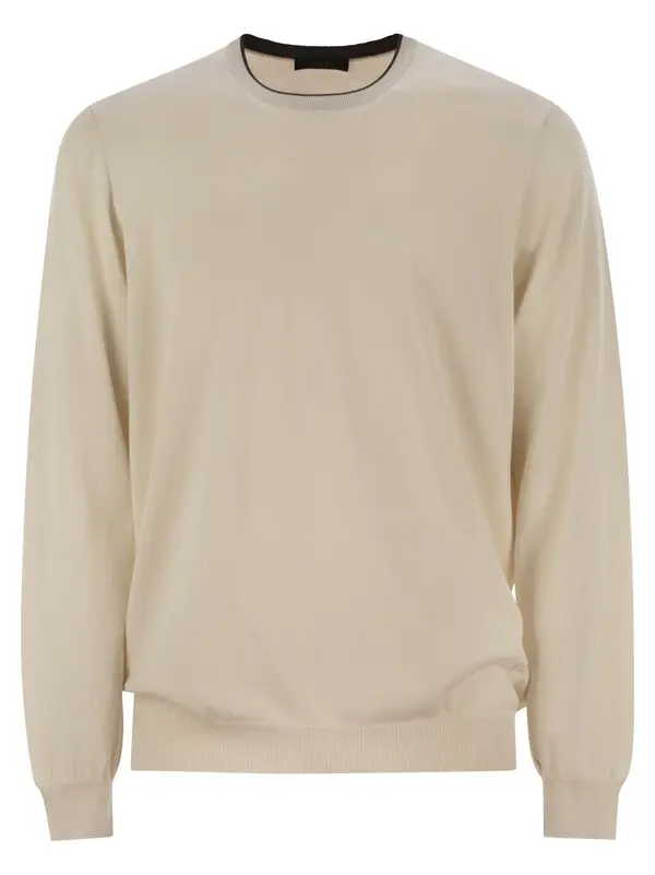 FAY Cotton Crew-neck Jumper - Cream